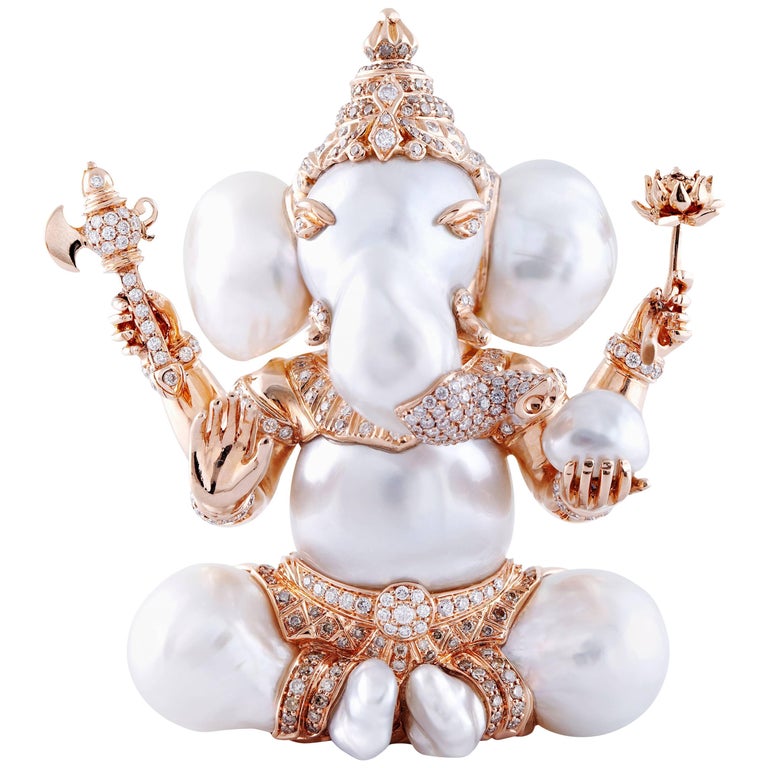 South Sea Pearl, Diamond, Lord Ganesha Pendant/Art Object For Sale at ...
