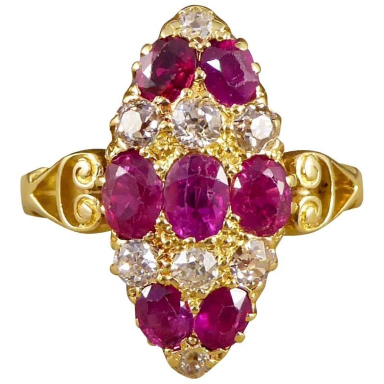 Antique Victorian Ruby and Diamond Marquise Ring in 18 Carat Yellow ...