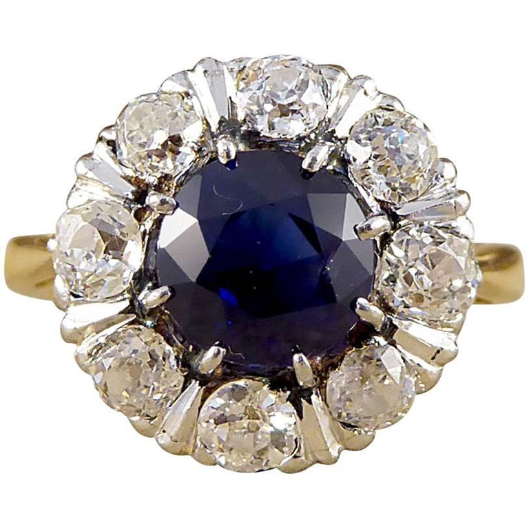 1930s Sapphire and Old-Cut Diamond Engagement Ring in 18 Carat Gold and Platinum at 1stDibs