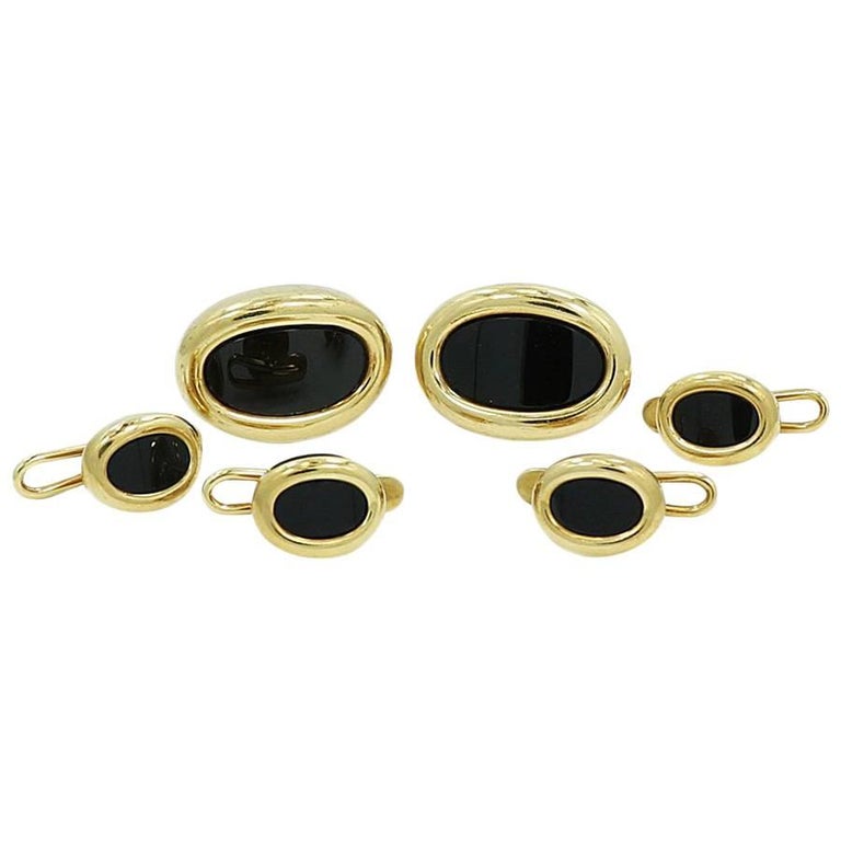 Elegant Art Deco Onyx Gold Cufflink and Stud Set at 1stdibs