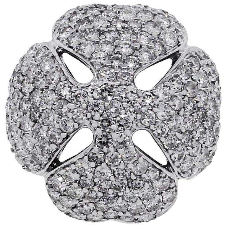 Pave Diamond Clover Ring at 1stDibs