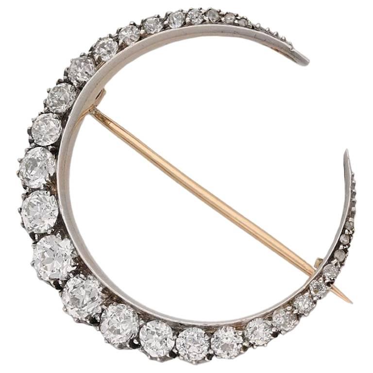 Antique English Victorian Diamond Crescent Brooch For Sale at 1stDibs ...