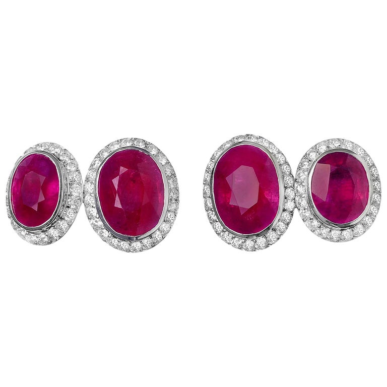 Ruby Diamonds Platinum Cufflinks at 1stDibs | ruby and diamond cufflinks