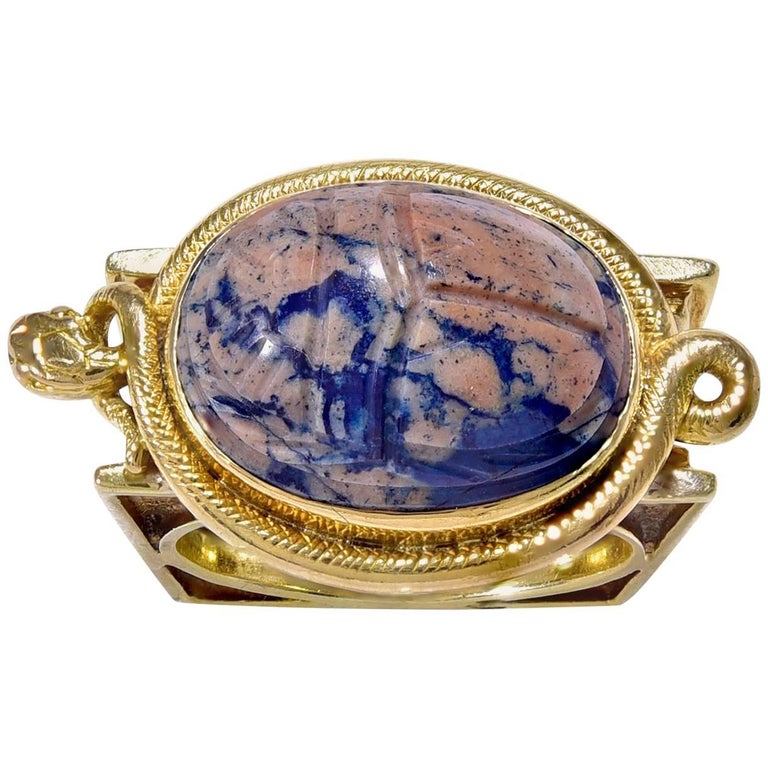 Gold Ring Set with a Carved Hardstone Scarab For Sale at 1stDibs