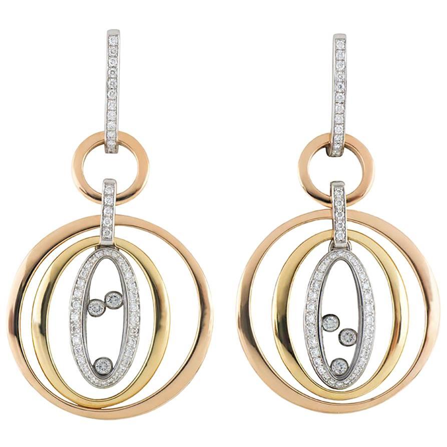 Chopard Tri-Color Happy Diamonds Earrings For Sale at 1stDibs