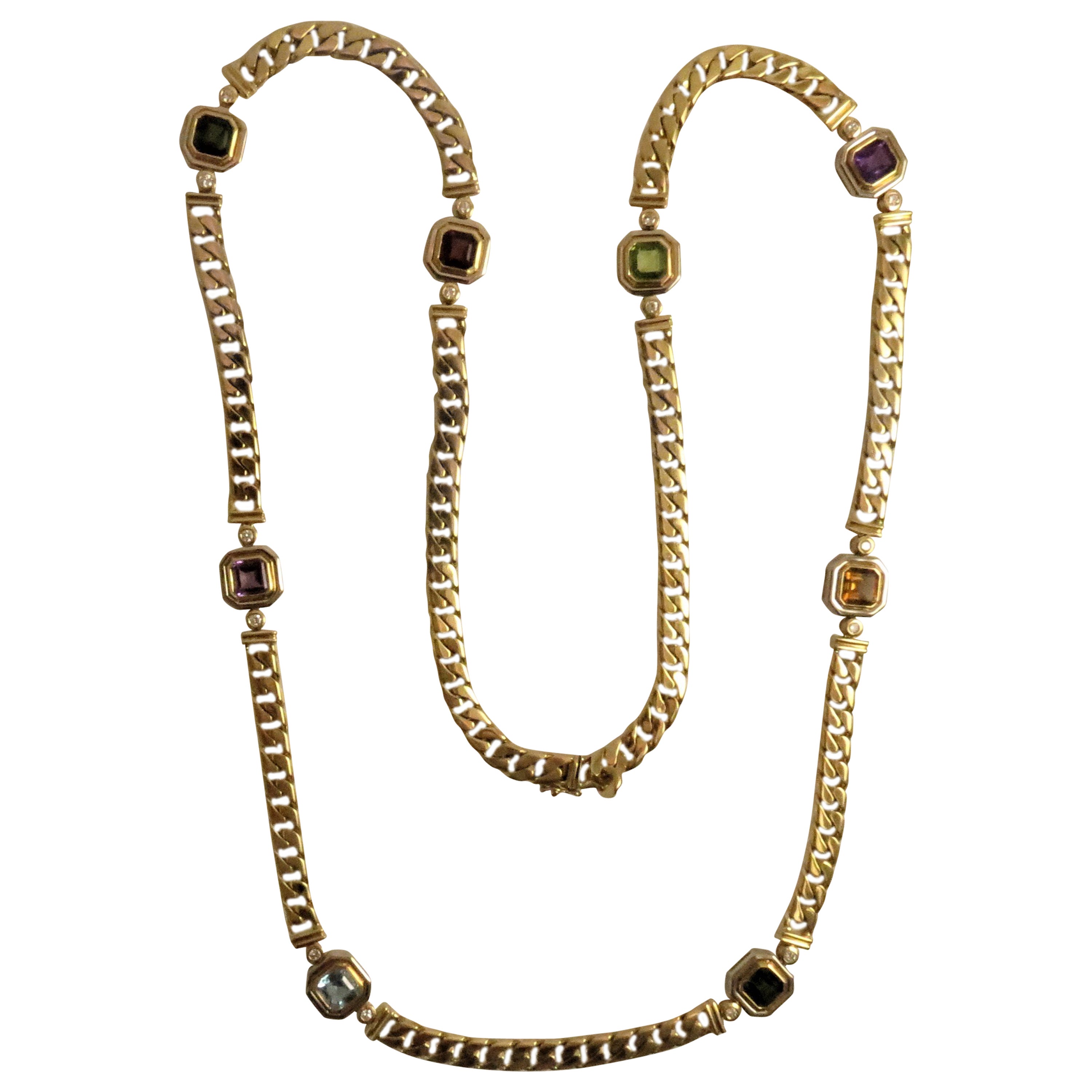 Elegant Multiple Semi Precious Stone Gold Necklace For Sale at 1stDibs