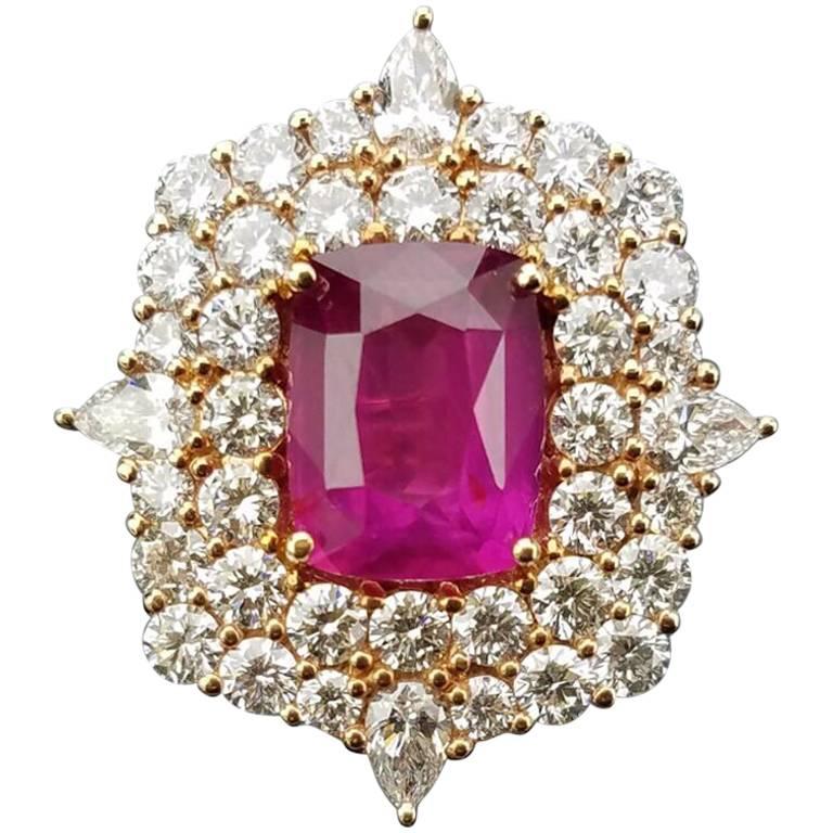 Certified Mozambique Ruby and Diamond Cocktail Ring For Sale at 1stDibs