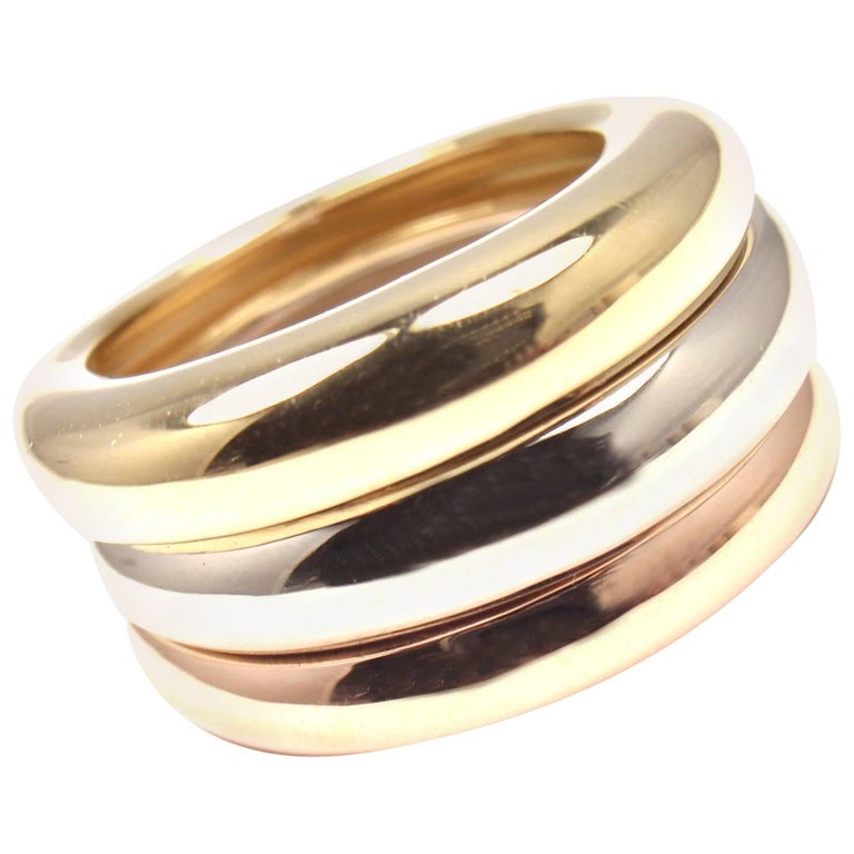Cartier Stacking Tri-Color Gold Wide Band Ring at 1stDibs