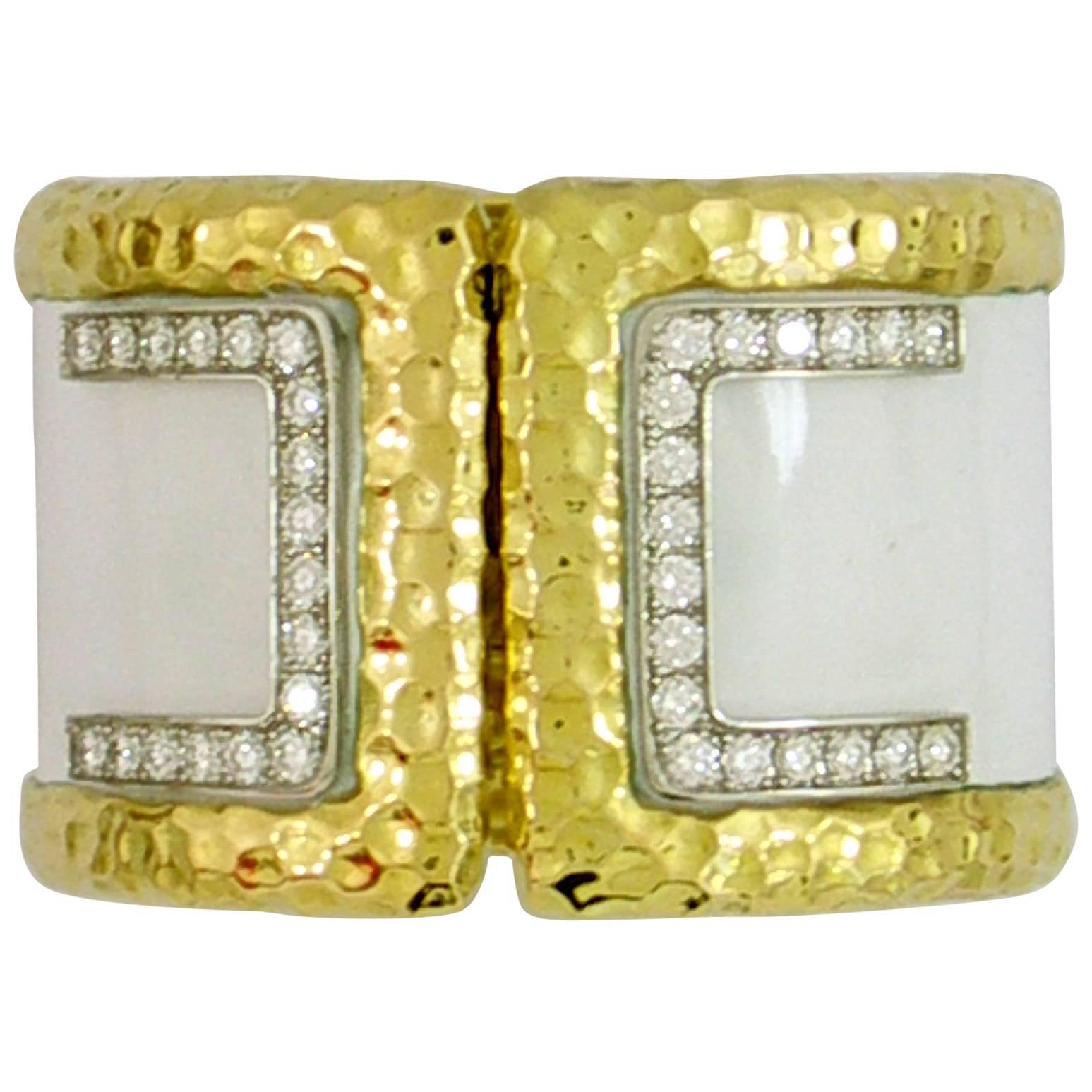 Tiffany and Co. Wide Gold Cuff with Art Deco Inspired Geometric Diamond ...