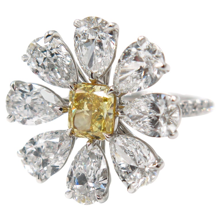 Diamond Flower Platinum Ring at 1stDibs