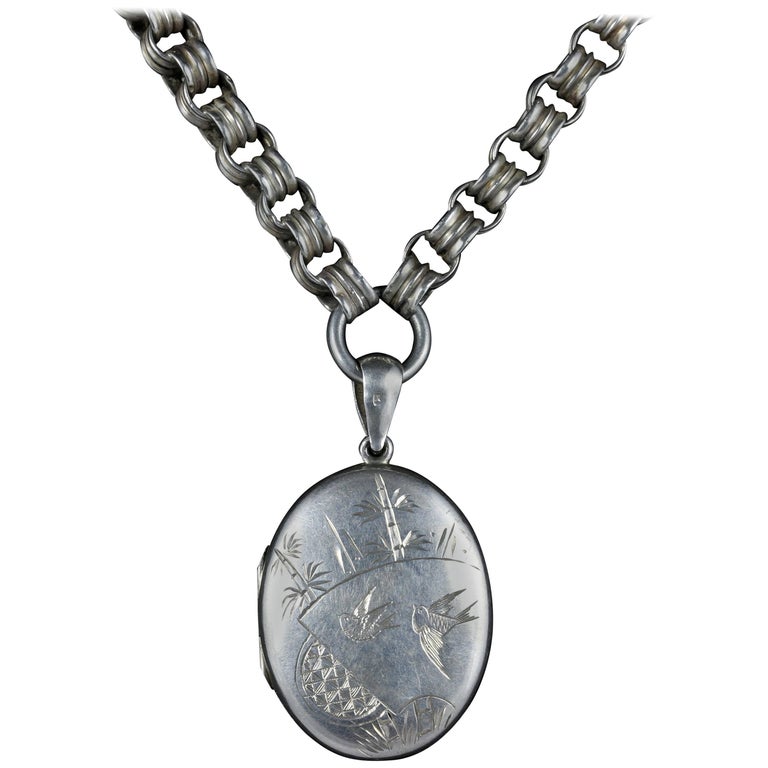 Antique Victorian Silver Locket and Collar, Birmingham, 1883 at 1stDibs