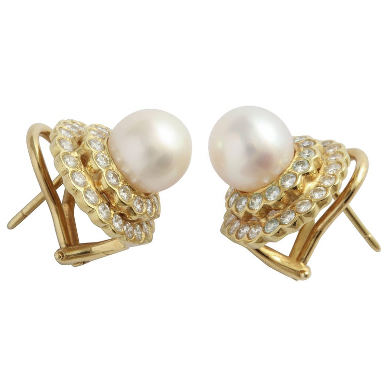 Pear and Diamond Earrings, Omega Backs with Post at 1stDibs