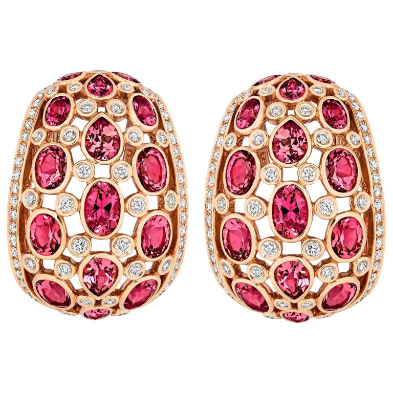 Tivon 18ct Rose Gold Pink Tourmaline and Diamond large pin and clip ...