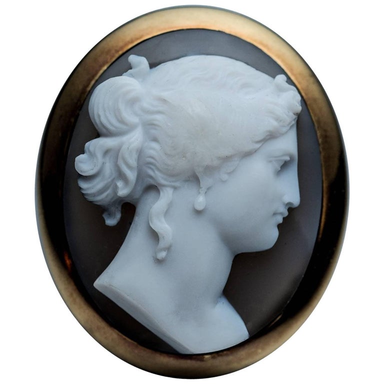 Antique Victorian Classical Carved High Relief Agate Cameo Gold Brooch ...