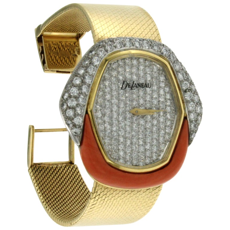 Kutchinsky Yellow Gold Diamond Coral Delaneau Wristwatch at 1stDibs ...