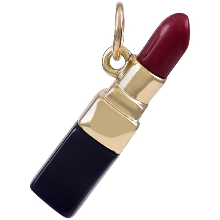 Gold and Enamel Lipstick Charm at 1stDibs | gold and diamond lipstick