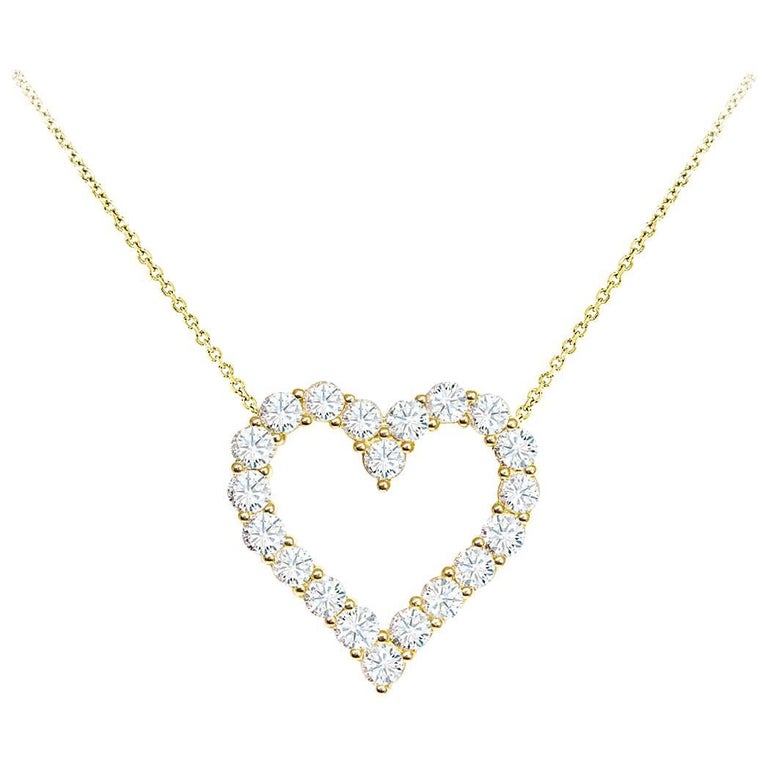 Diamond Gold Open Heart Pendant Necklace at 1stDibs