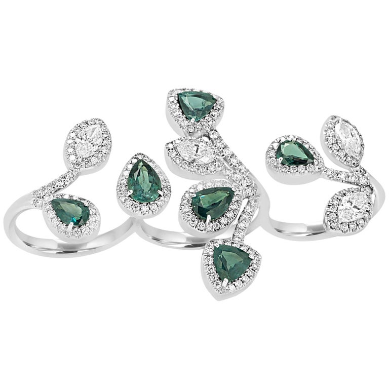 Alexandrite Diamond Halo Gold Three-Finger Ring at 1stDibs | three ...