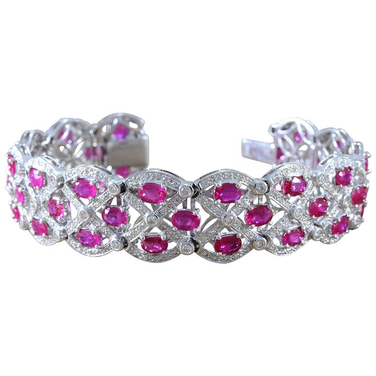 Wide Ruby Diamond Gold Bracelet at 1stDibs