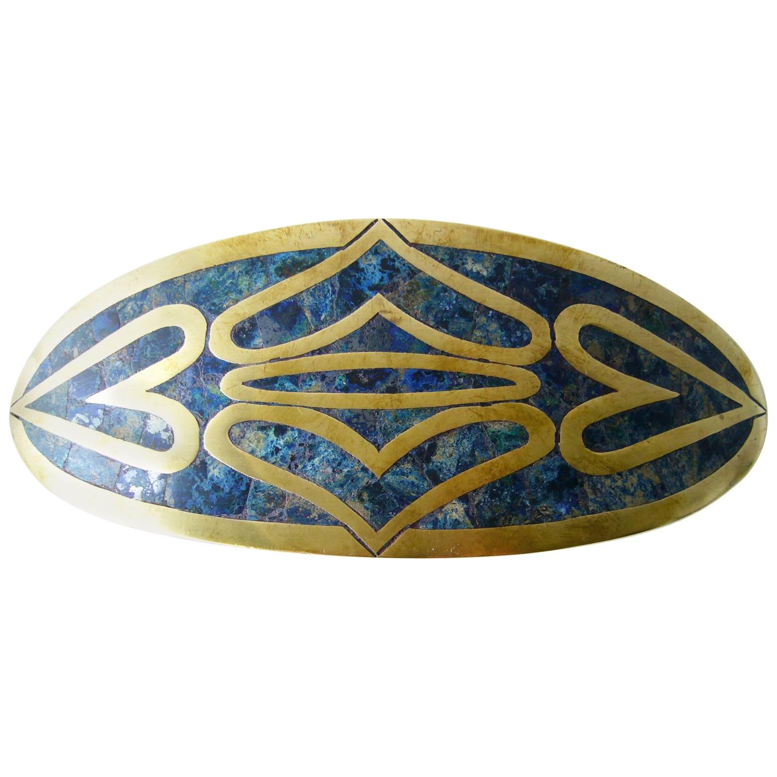 Los Castillo Brass Malachite Turquoise Mexican Modernist Belt Buckle at ...