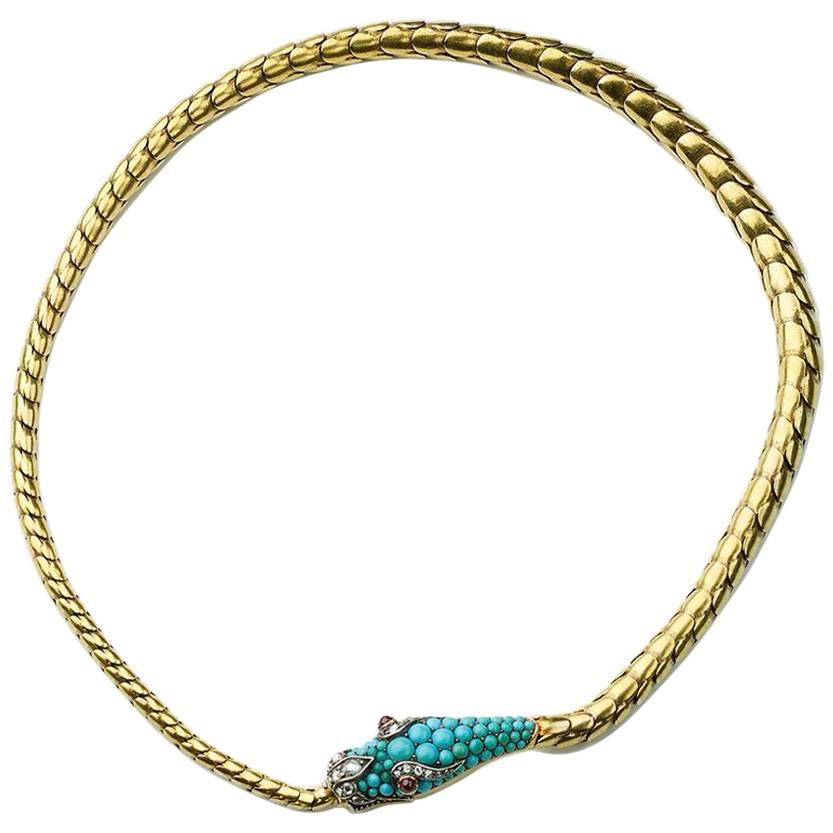 Victorian Turquoise and Gold Snake Necklace at 1stDibs