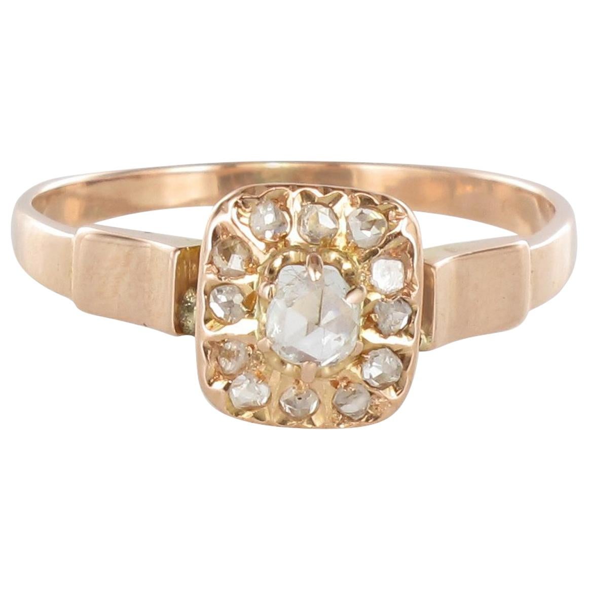 French 19th Century Square Diamonds 18 Karat Rose Gold Ring at 1stDibs