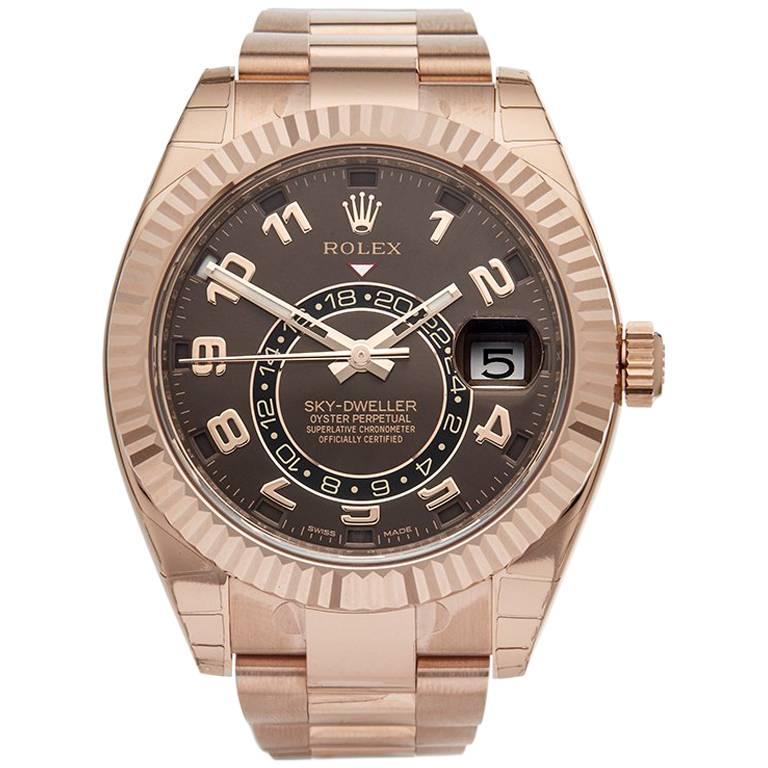 Rolex Rose Gold Skydweller Chocolate Dial Automatic Wristwatch Ref 326935, 2017 For Sale at 1stDibs