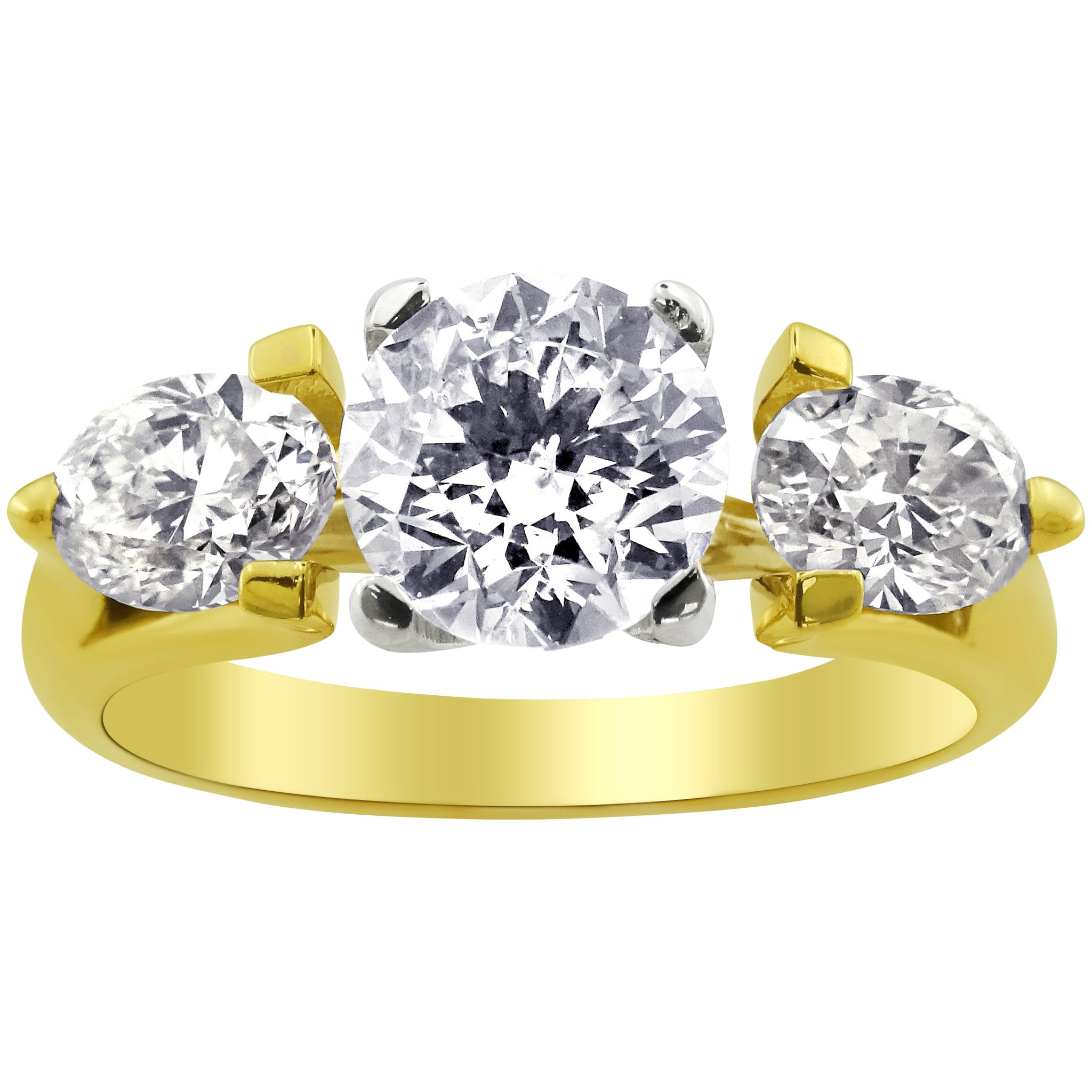 14 Karat Two-Tone Three Diamond Ring For Sale at 1stDibs