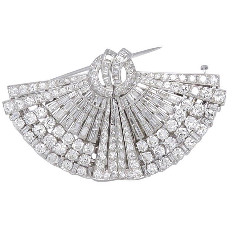 1930s Drayson Diamond Platinum Double Clip Brooch at 1stDibs