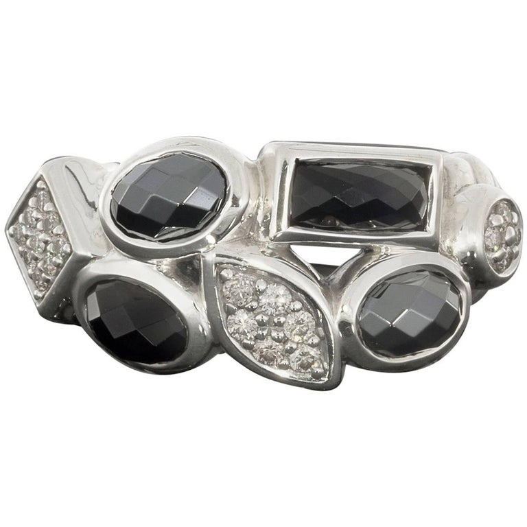 David Yurman Onyx Hematite Diamond Two-Row Silver Confetti Ring at ...