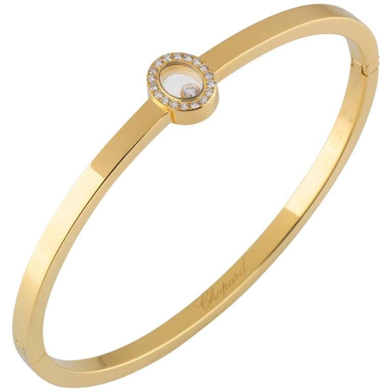 Chopard Happy Diamond Heart Gold Bangle Bracelet For Sale at 1stdibs