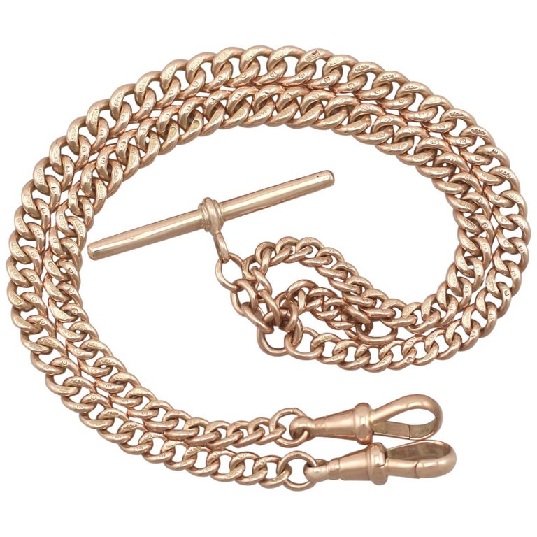 1900 Antique Rose Gold Double Albert Watch Chain at 1stDibs | double ...