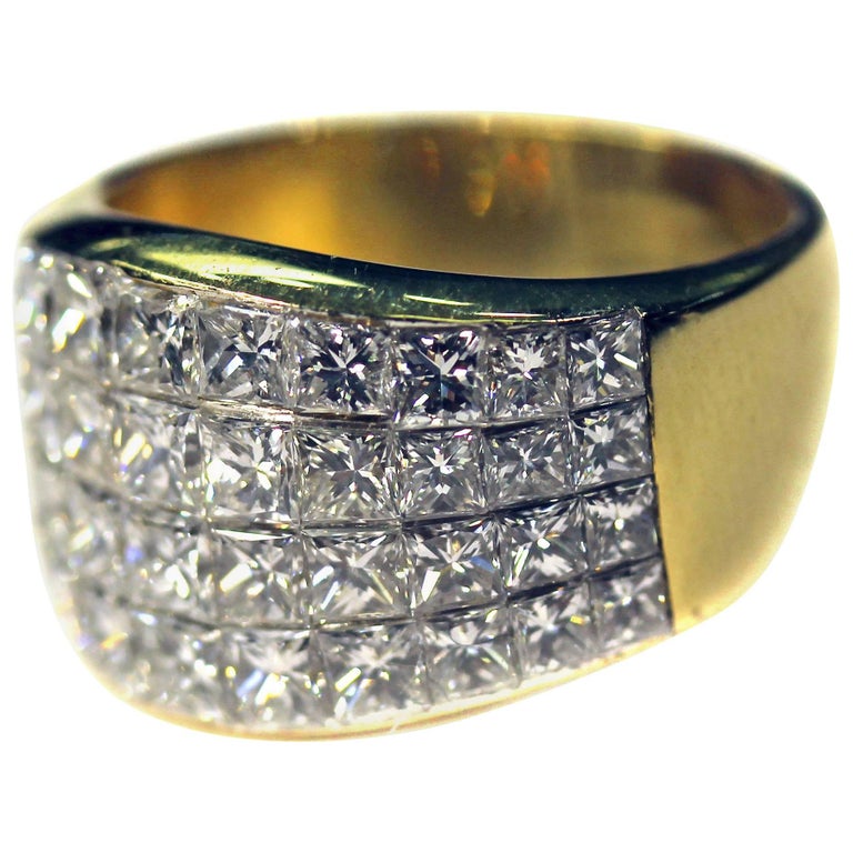 Quad Princess-Cut Diamond Yellow Gold Ring For Sale at 1stDibs | quad ...