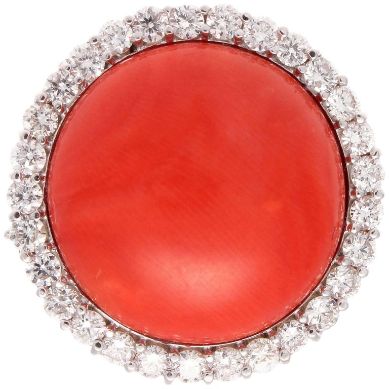 Coral Turquoise Diamond Yellow Gold Ring at 1stdibs