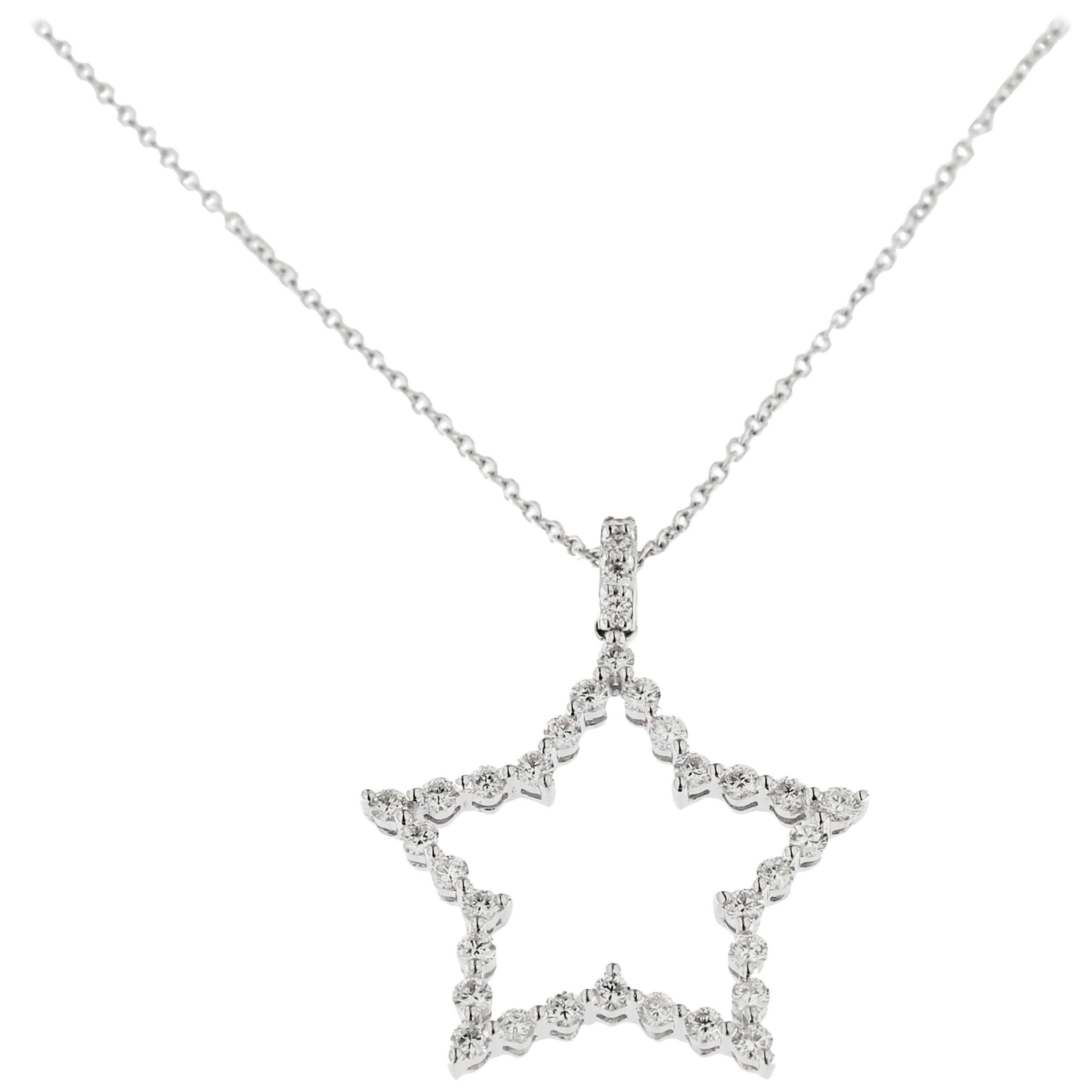 .33 ct. t.w. Diamond and 18k White Gold Open "Star" Pendant Necklace ...