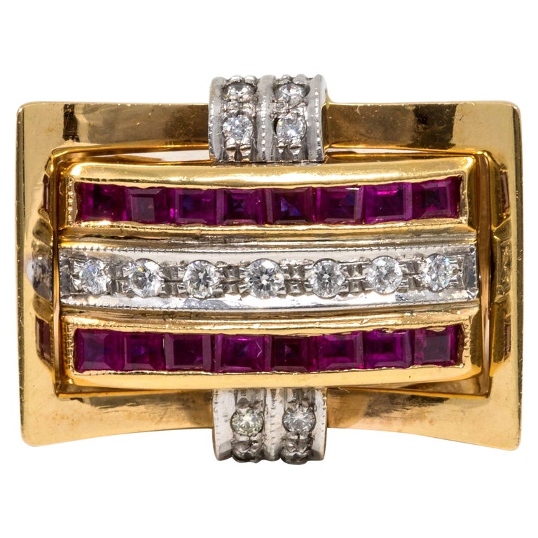 Diamond, Sapphire, Ruby and 18 Karat Gold Swivel Ring For Sale at 1stDibs