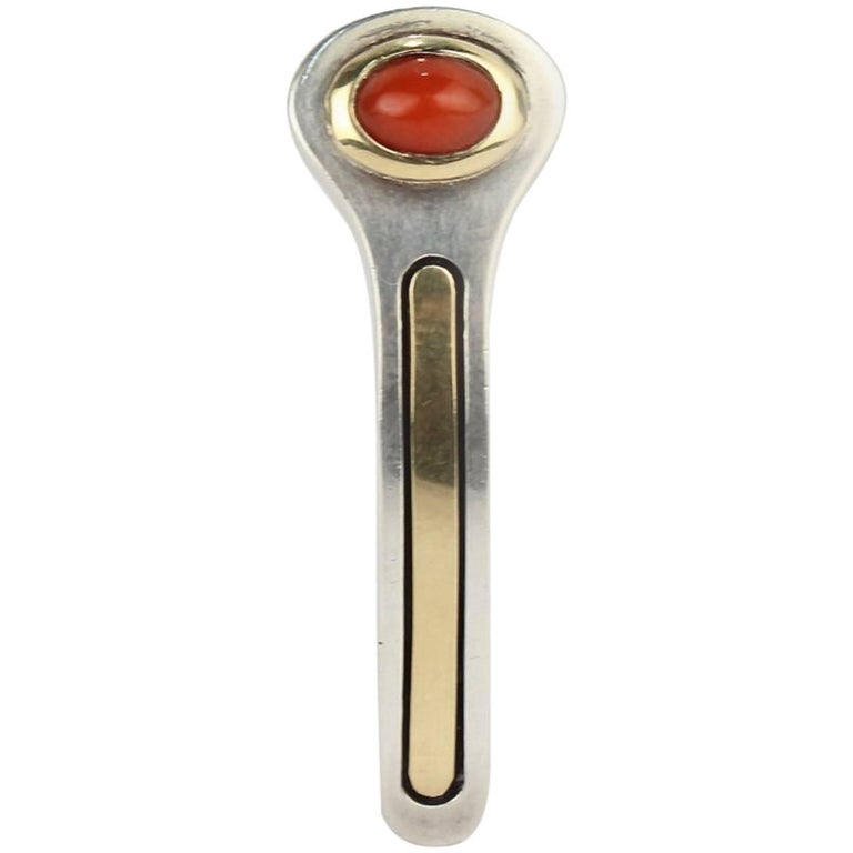 Cartier Sterling Silver, 18-Karat Gold and Red Coral Lapel Pin or ...