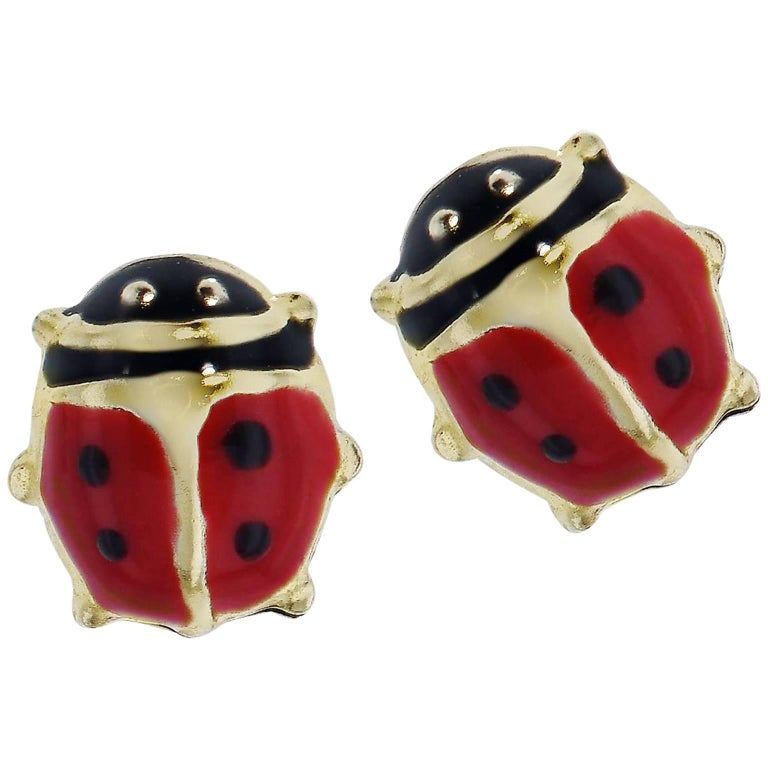 Baby 18 Karat Yellow Gold Ladybug Stud Earrings at 1stDibs