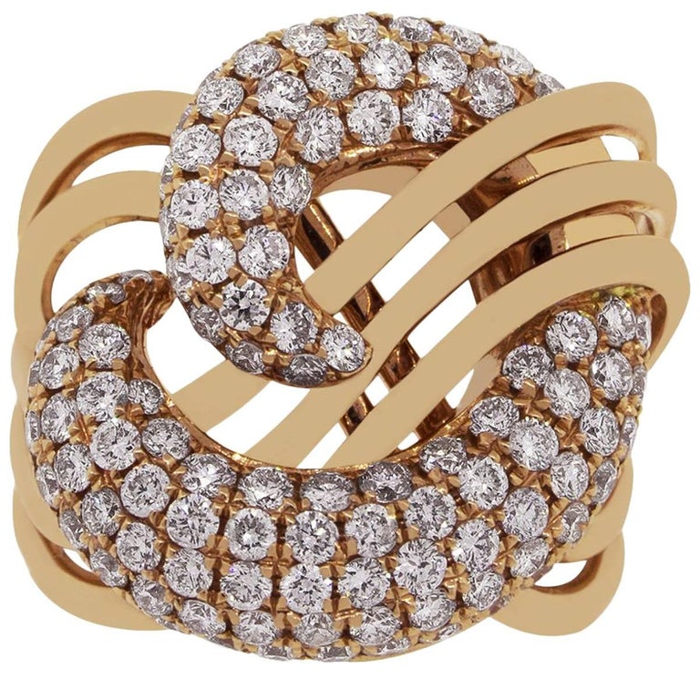Round Brilliant Diamond Pave Abstract Ring For Sale at 1stDibs