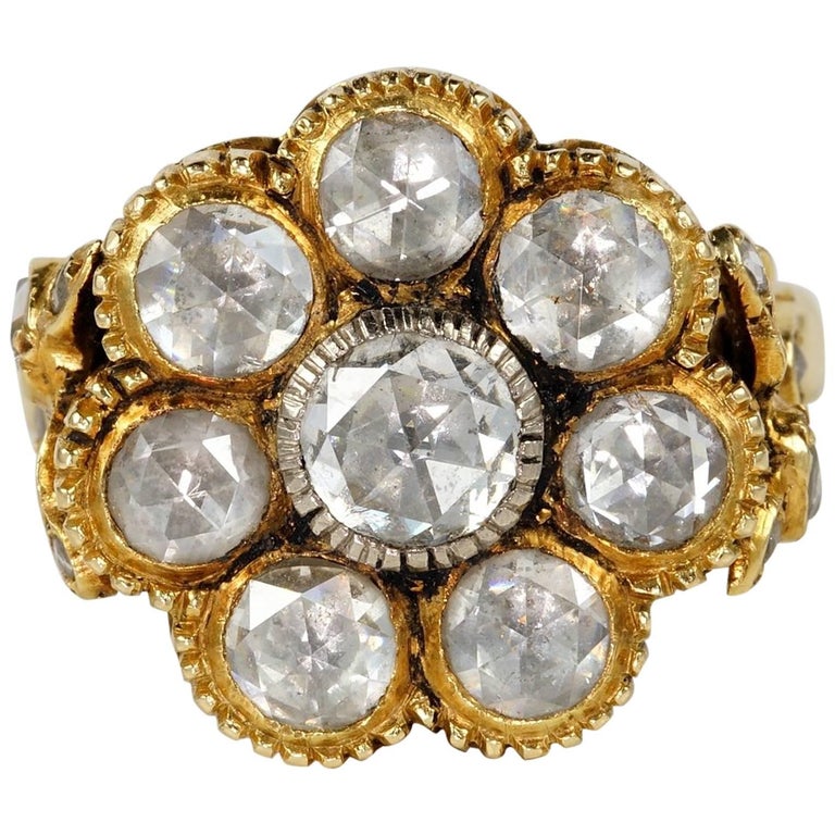 Georgian 2.95 Carat Rose Cut Diamond Rare Cluster Ring at 1stDibs