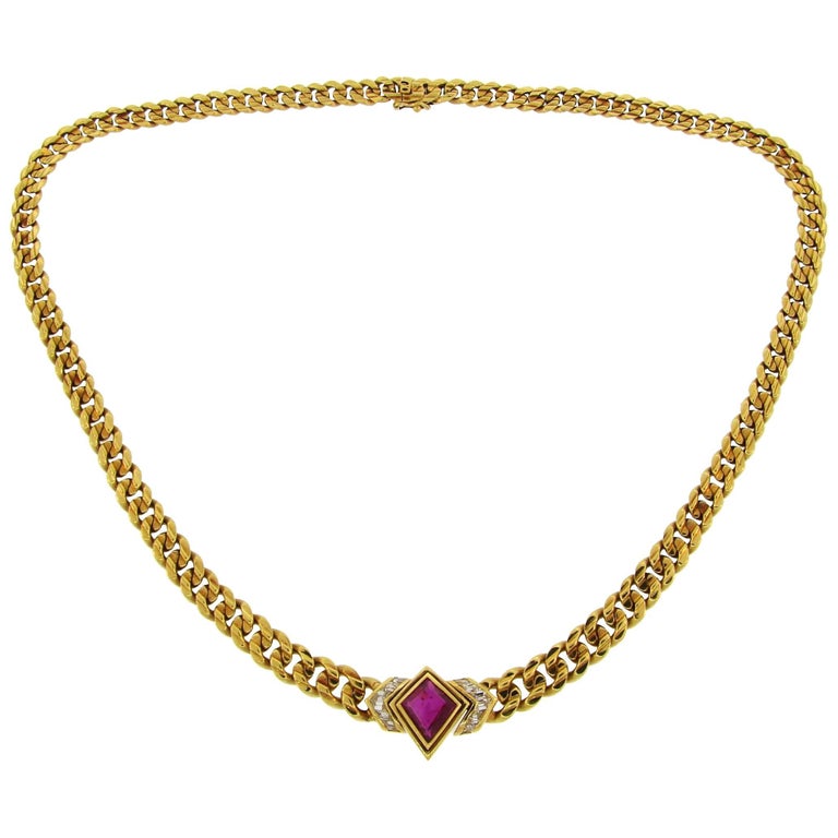 Bulgari Ruby Diamond Yellow Gold Chain Necklace, 1970s For Sale at ...