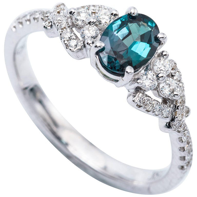 Oval Alexandrite White Gold Ring with Certificate at 1stDibs