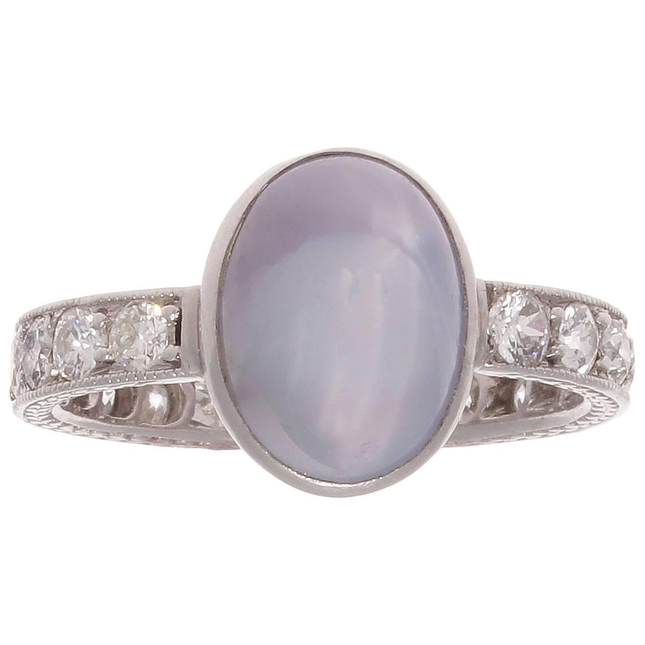 Art Deco Star Sapphire Diamond Platinum Ring at 1stDibs