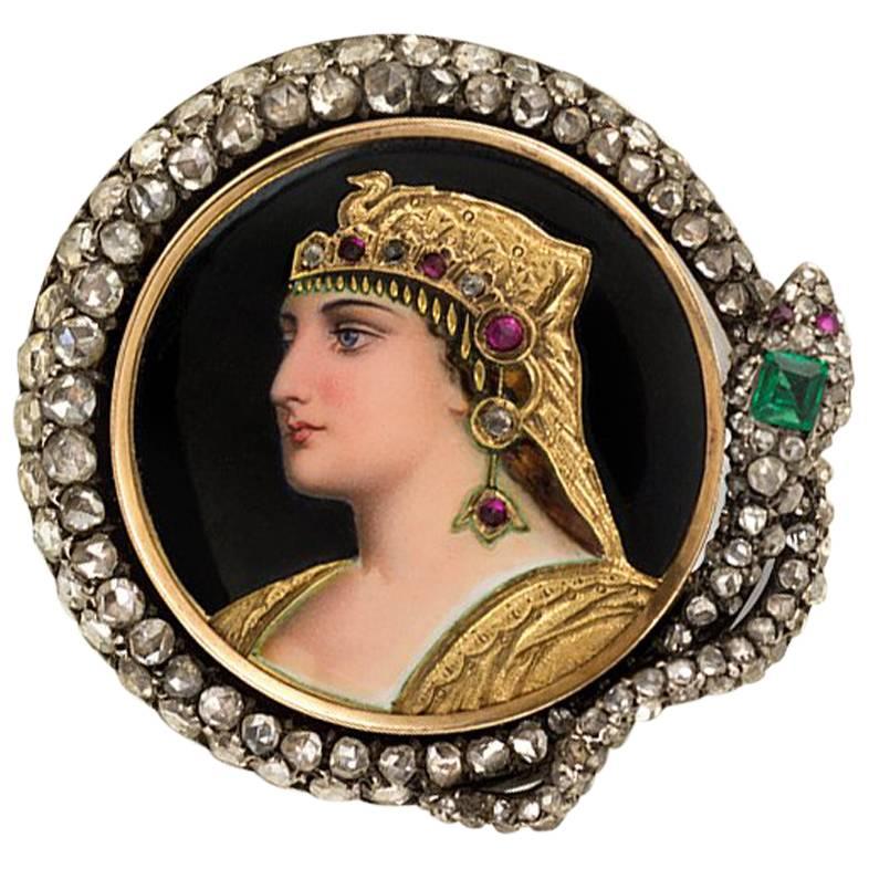 Antique Enamel and Diamond Brooch Portraying Cleopatra at 1stDibs