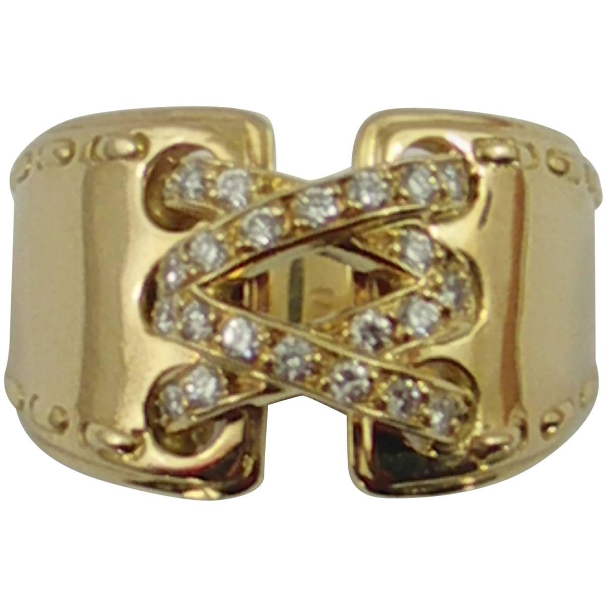 Hermes Rose Gold Diamond "H" Ring at 1stdibs