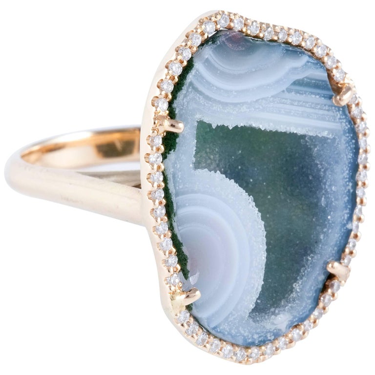 Karolin Rose Gold White Diamond Agate Geode Cocktail Ring at 1stDibs