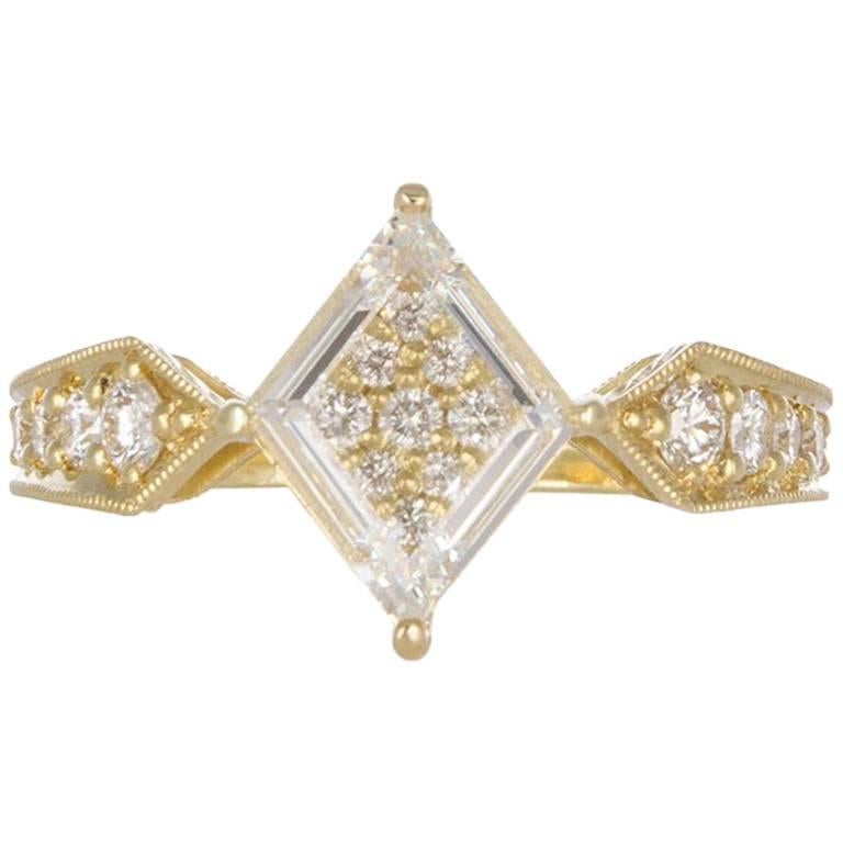 18 Karat Yellow Gold and Portrait Cut Diamond Fashion Ring 1.56 Carat ...