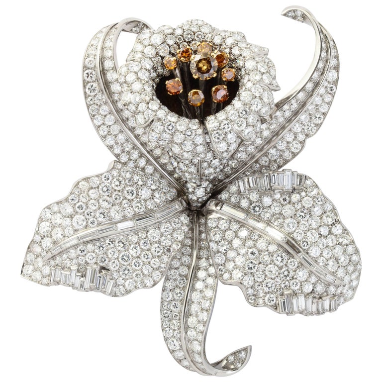 Very Large Diamond Orchid Brooch For Sale at 1stDibs | very large brooches