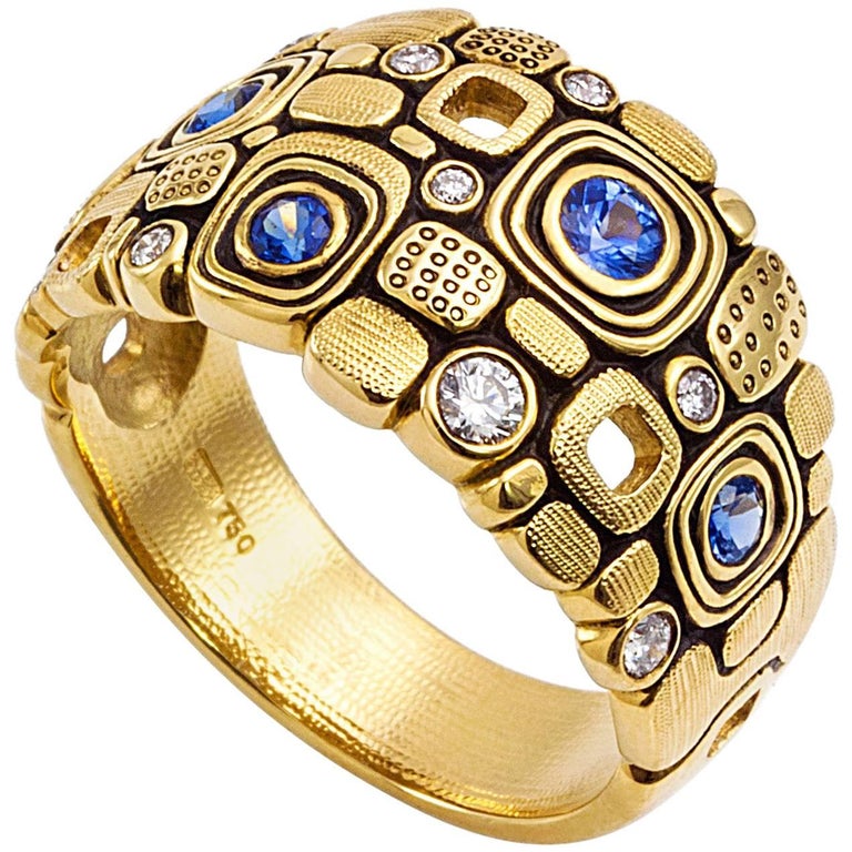 Alex Sepkus Gold Sapphire And Diamond Dome Ring At 1stdibs