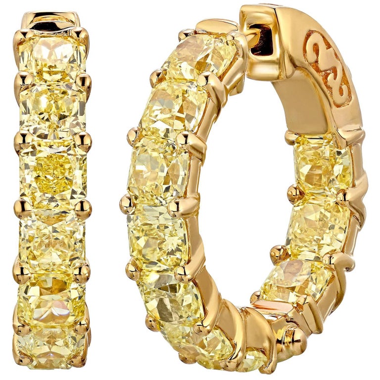 6.05 Carat Radiant Fancy Yellow Diamond Hoop Earrings For Sale at ...
